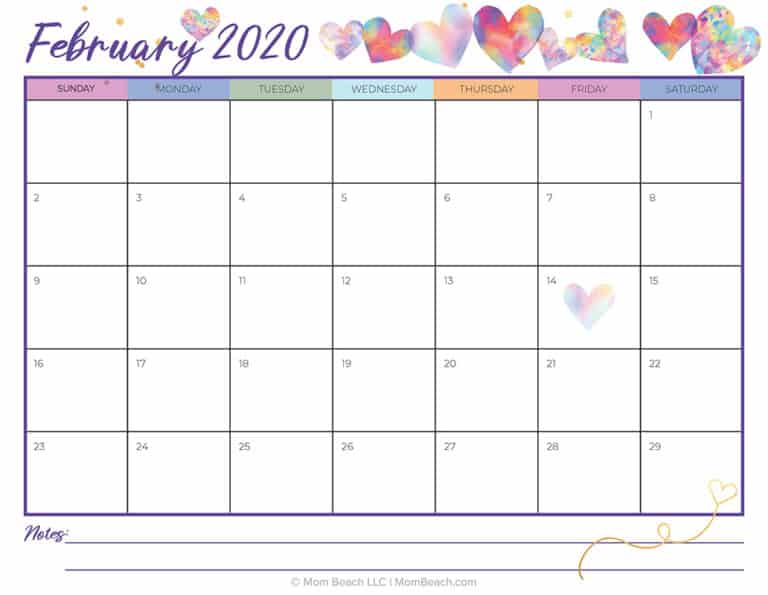 FREE Printable February 2020 Calendar - Mom Beach