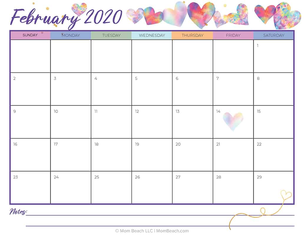 FREE Printable February 2020 Calendar - Mom Beach