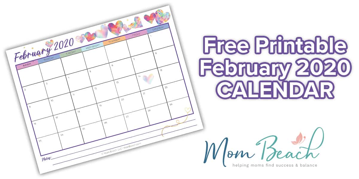 FREE Printable February 2020 Calendar - Mom Beach